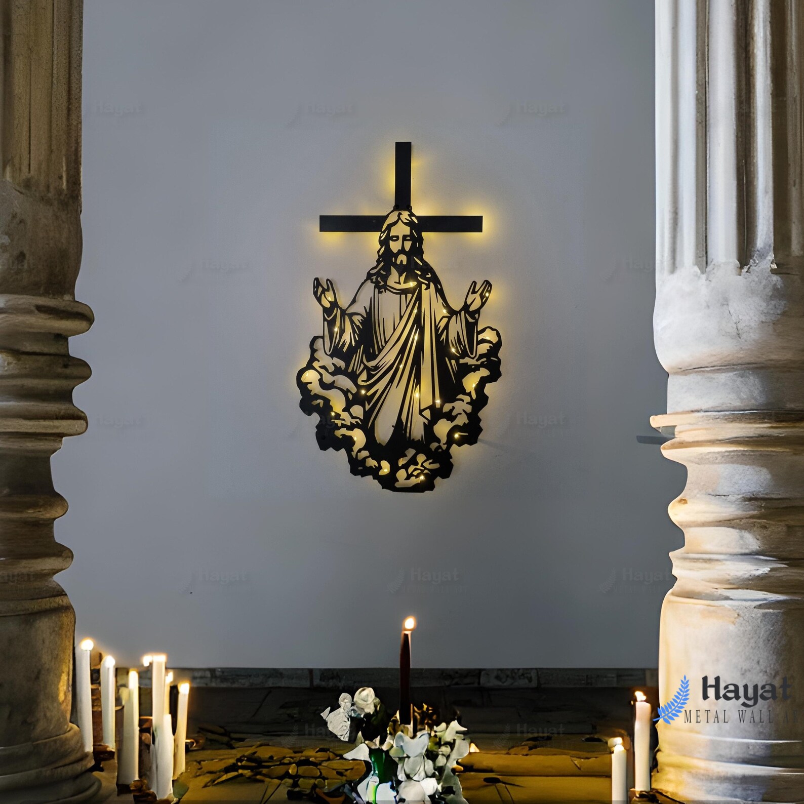 Jesus Christ Metal Wall Art With Led Ambiance, Messiah Metal Wall Art ...