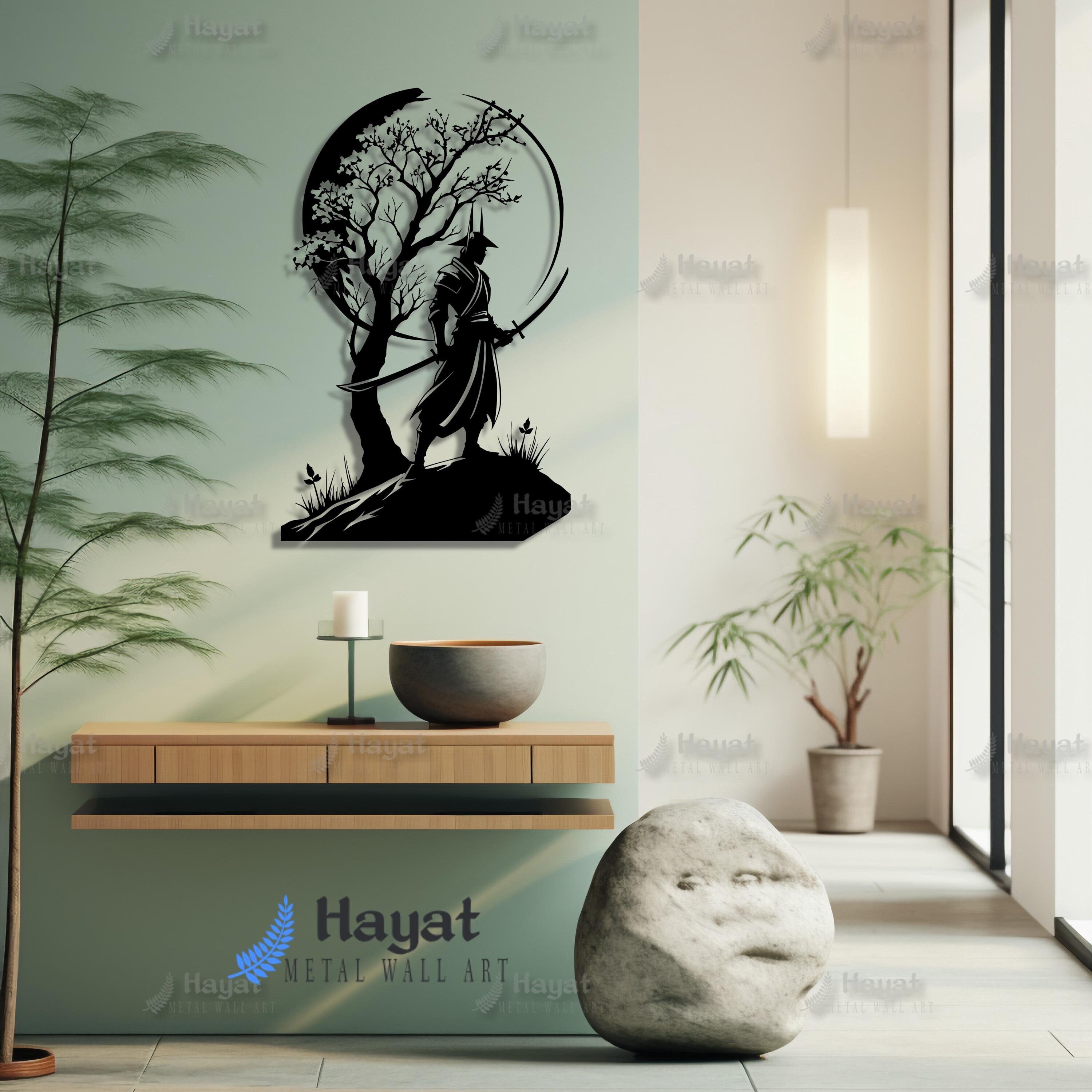 Samurai Under Sakura Tree Metal Wall Art With Pink LED Lights - Etsy