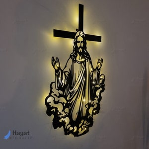 Jesus Christ Metal Wall Art With LED Lights, Crucifix Wall Decor ...