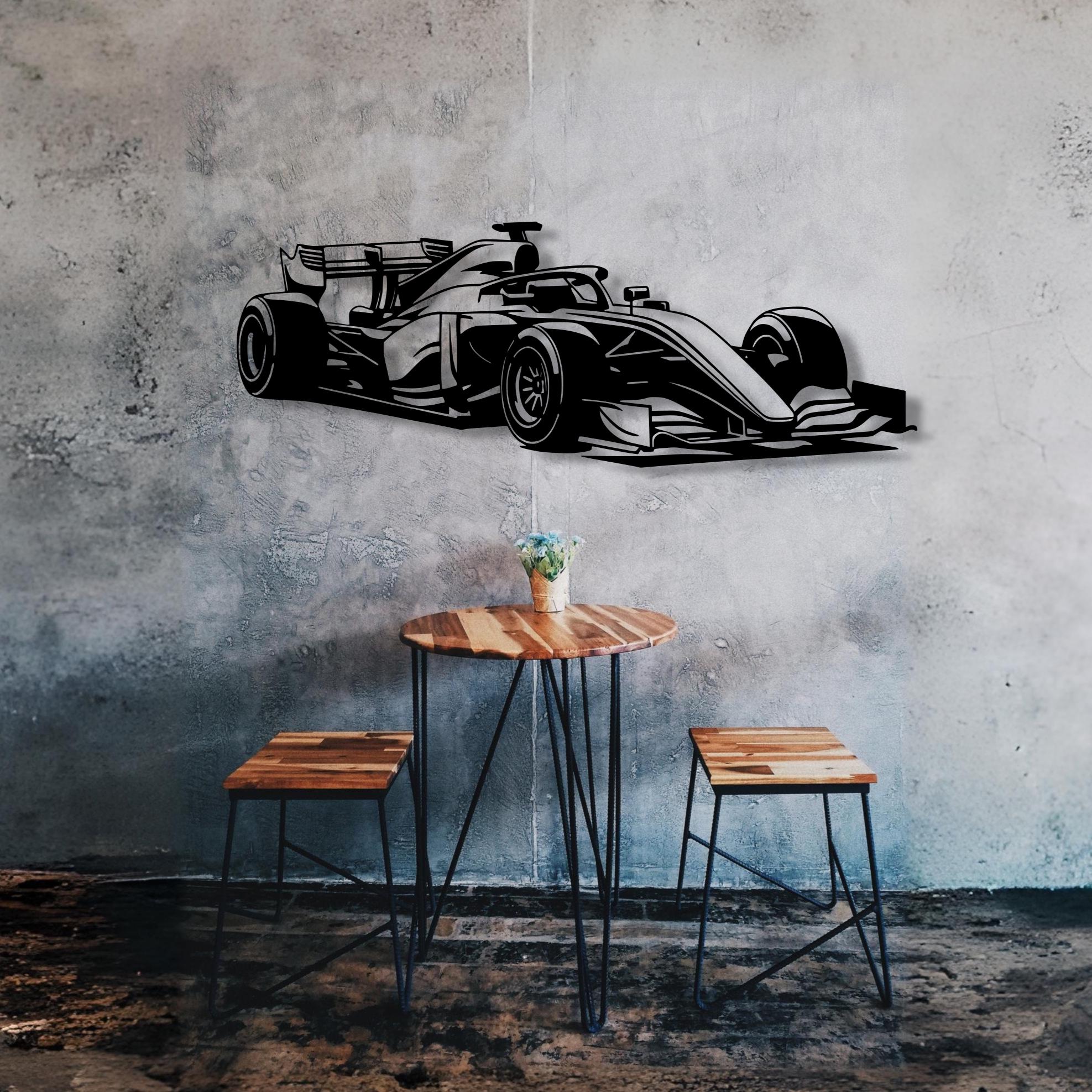 Race Car Metal Wall Art, Racing Silhouette, Game Room Metal Wall Decor ...