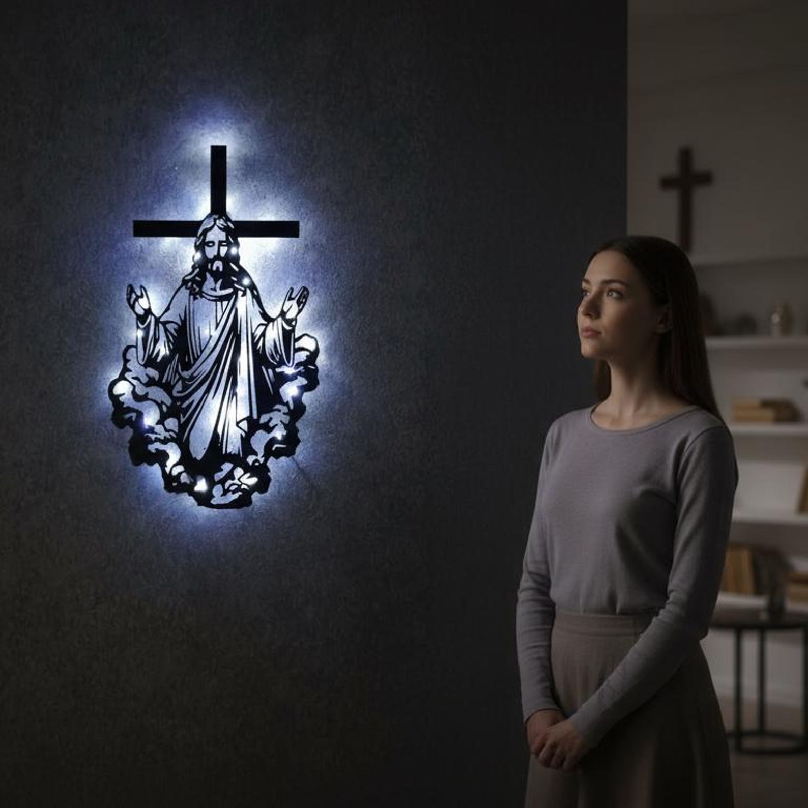 Jesus Christ Metal Wall Art With LED Lights, Crucifix Wall Decor ...