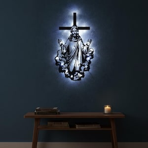 Jesus Christ Metal Wall Art With LED Lights, Crucifix Wall Decor ...