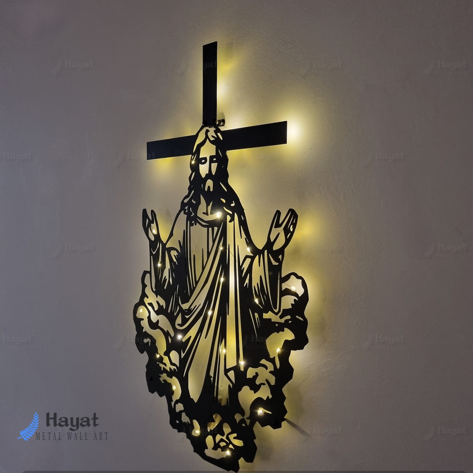Jesus Christ Metal Wall Art With Led Ambiance, Messiah Metal Wall Art ...