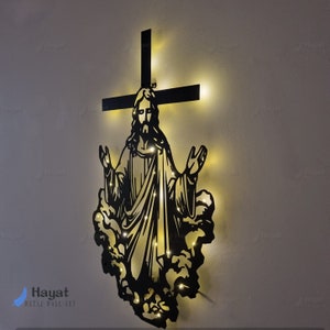 Jesus Christ Metal Wall Art With Led Lights, Jesus Metal Wall Decor ...