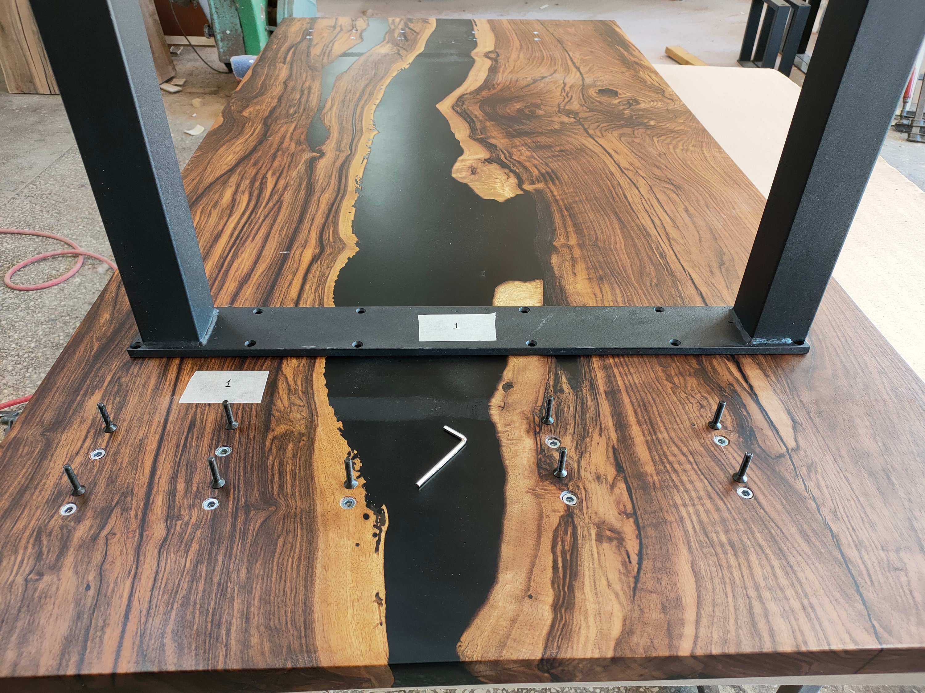 Custom Dark Green Resin River Dining Table, Live Edge Wood Slab Table ...