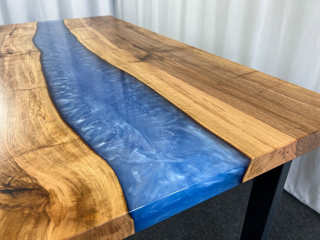 Custom Walnut Epoxy Dining Table, Ocean Blue River Resin | Kitchen ...