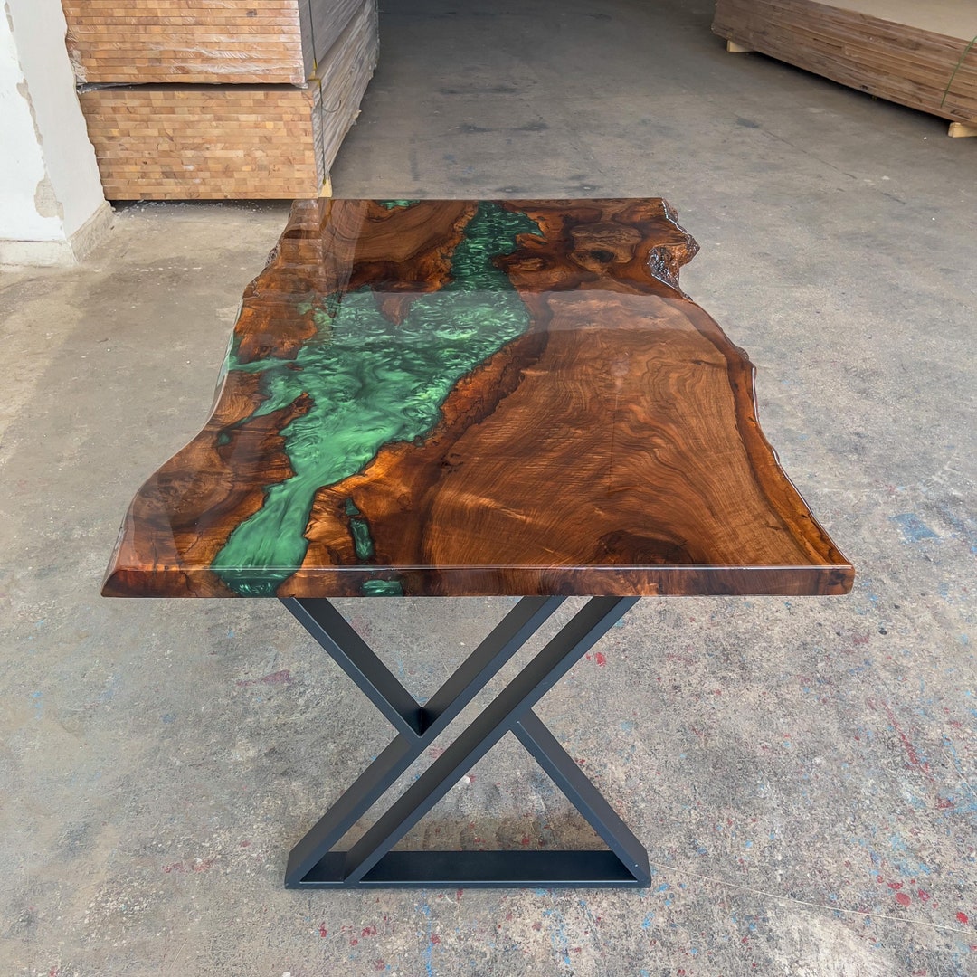 Handcrafted Walnut Epoxy River Dining Table, Live Edge Wood Table ...