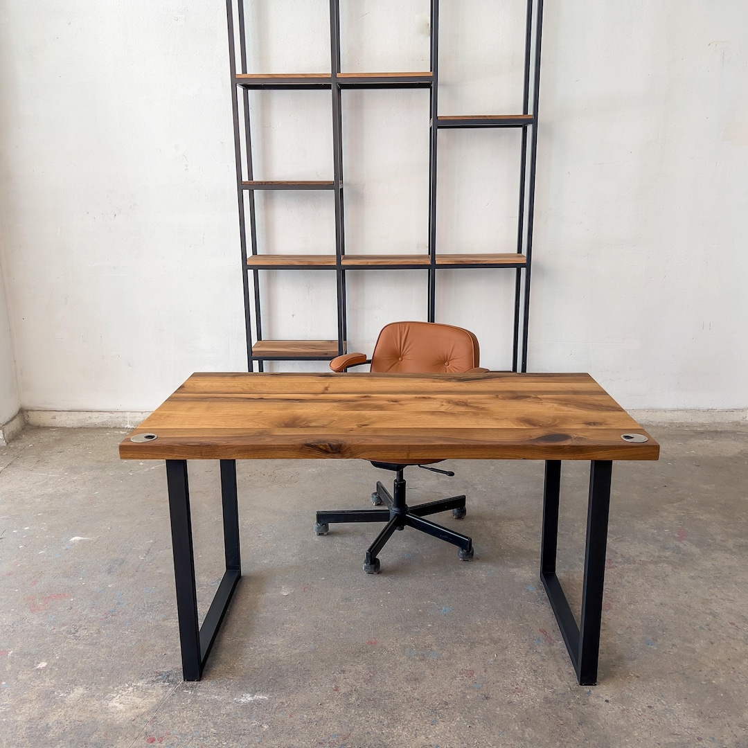 Solid Walnut Wood Computer & Writing Desk, Custom Size Wood Office Desk ...