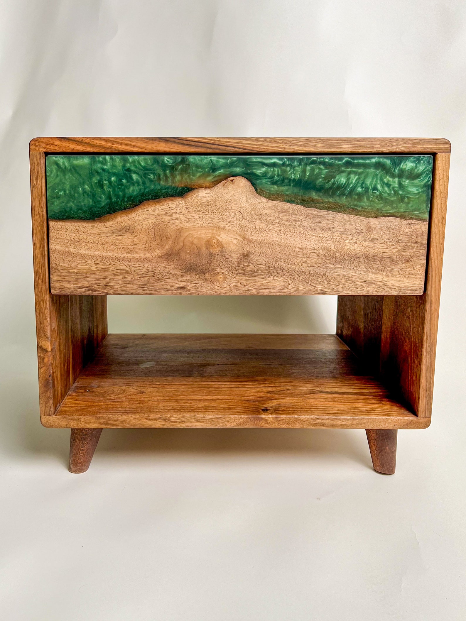 Live Edge Walnut Nightstand, Mid Century Modern Bedside Table With ...