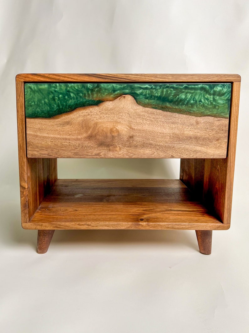 Live Edge Walnut Nightstand, Mid Century Modern Bedside Table With ...