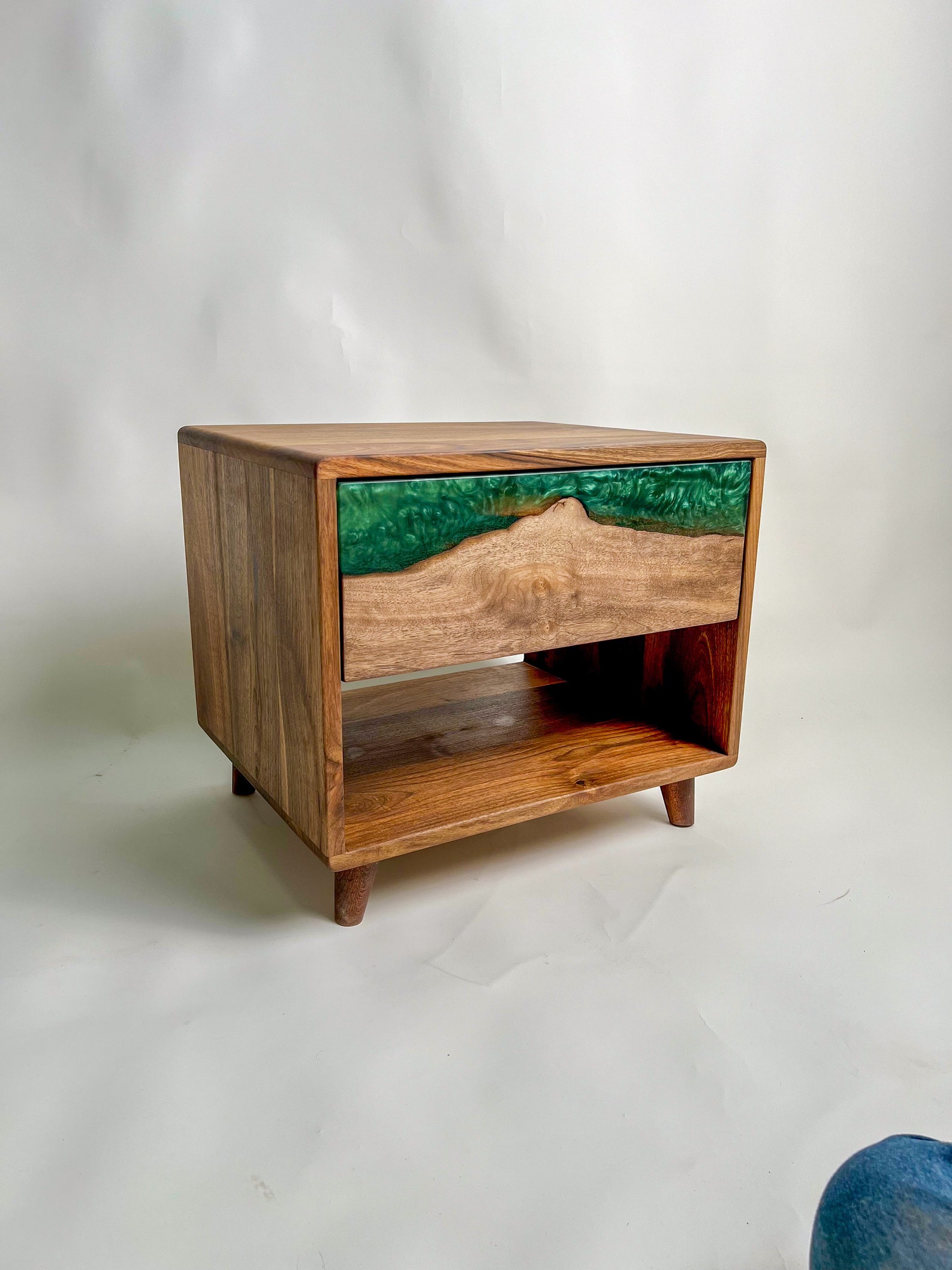 Live Edge Walnut Nightstand, Mid Century Modern Bedside Table With ...