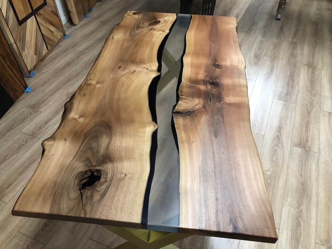 Walnut Live Edge River Table: Clear Epoxy Resin Coffee or Dining Table ...