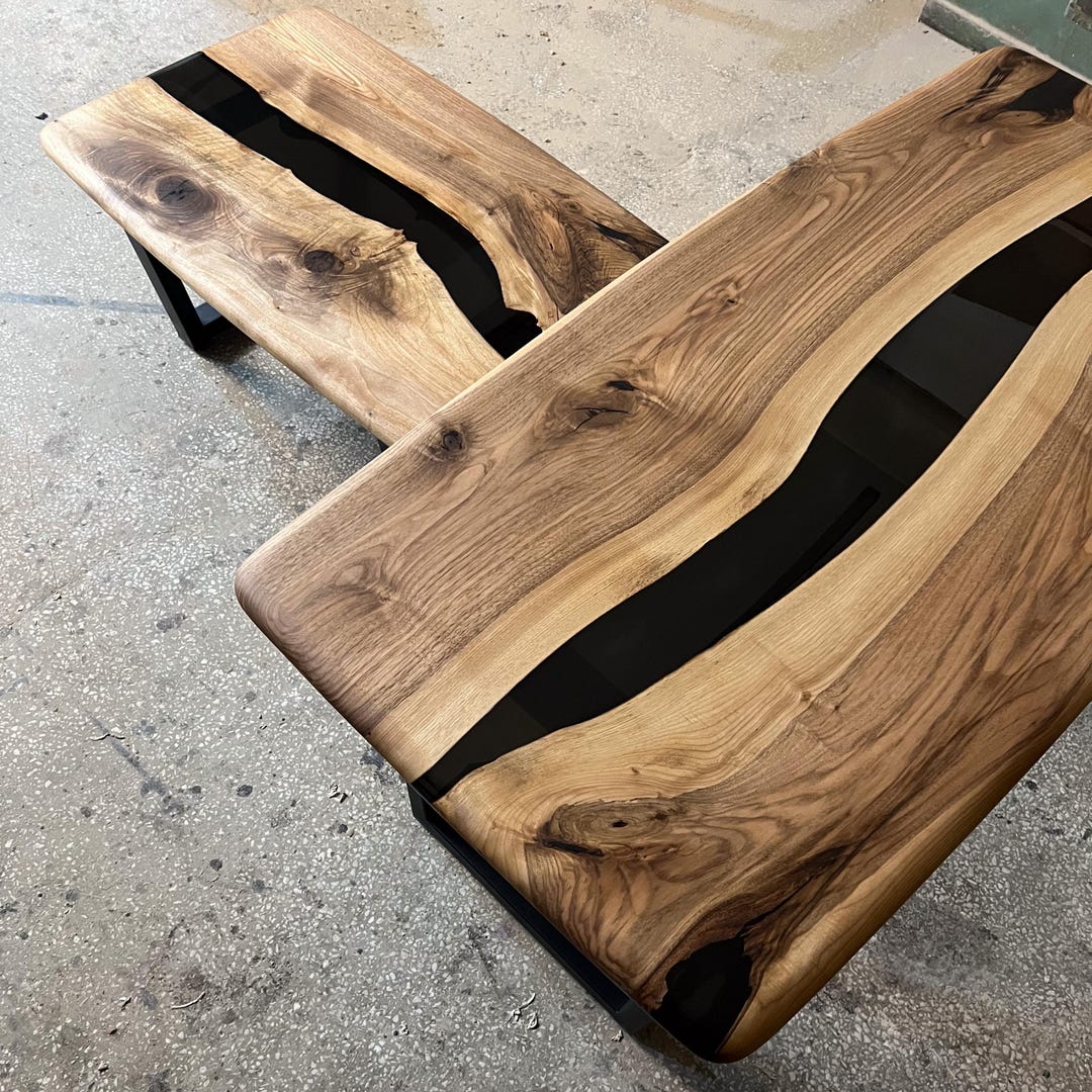 Custom Made Epoxy Resin River Dining and Kitchen Table, Boat-shaped Walnut Wood River Table ...
