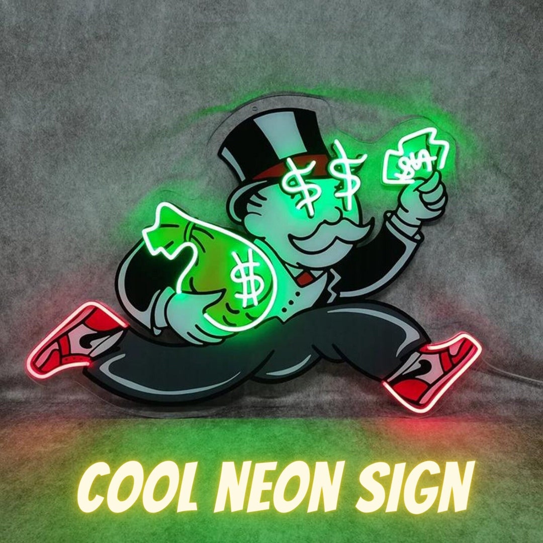 Monopoly Man LED Neon Sign, Artwork Monopoly Man Neon, Dimming Glowing ...
