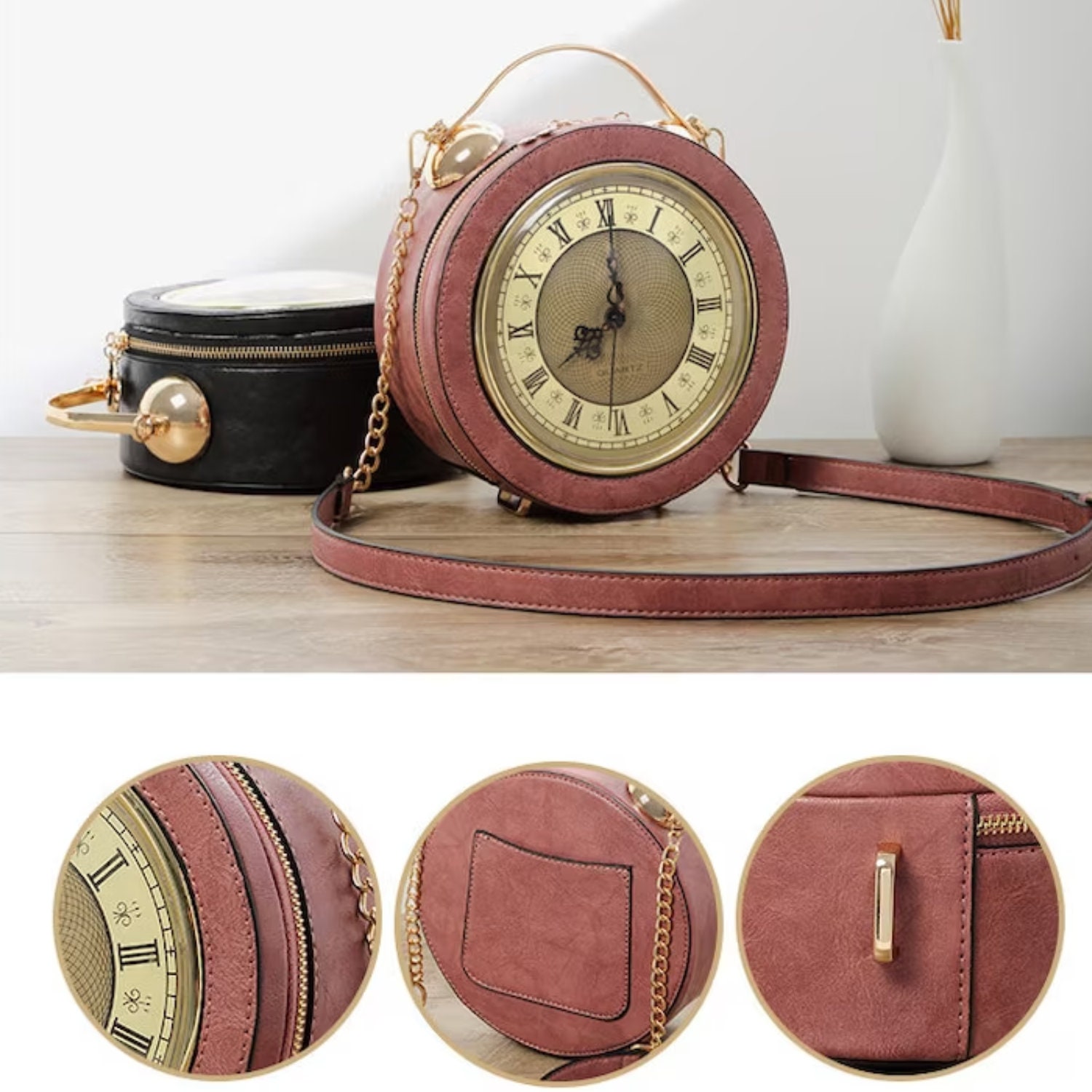Clock Purse Shoulder Bag, Clock Handbag, Vintage Working Clock Round ...
