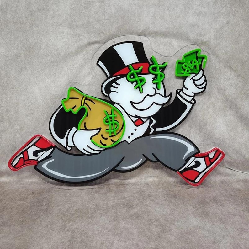 Monopoly Man LED Neon Sign, Artwork Monopoly Man Neon, Dimming Glowing ...