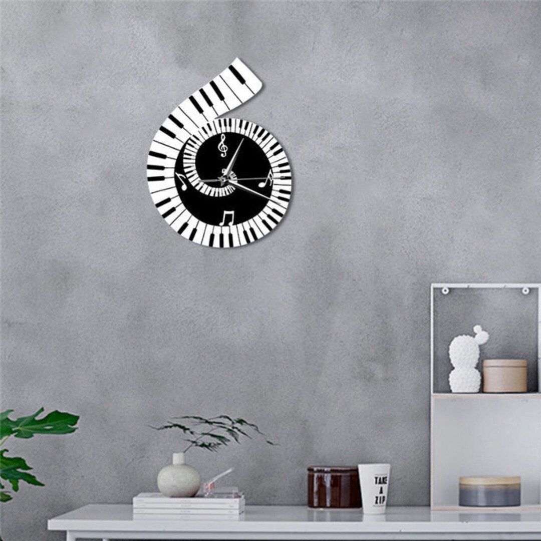 Wall Clock Piano Keyboard / Art Living Room Decoration / Treble Clef ...