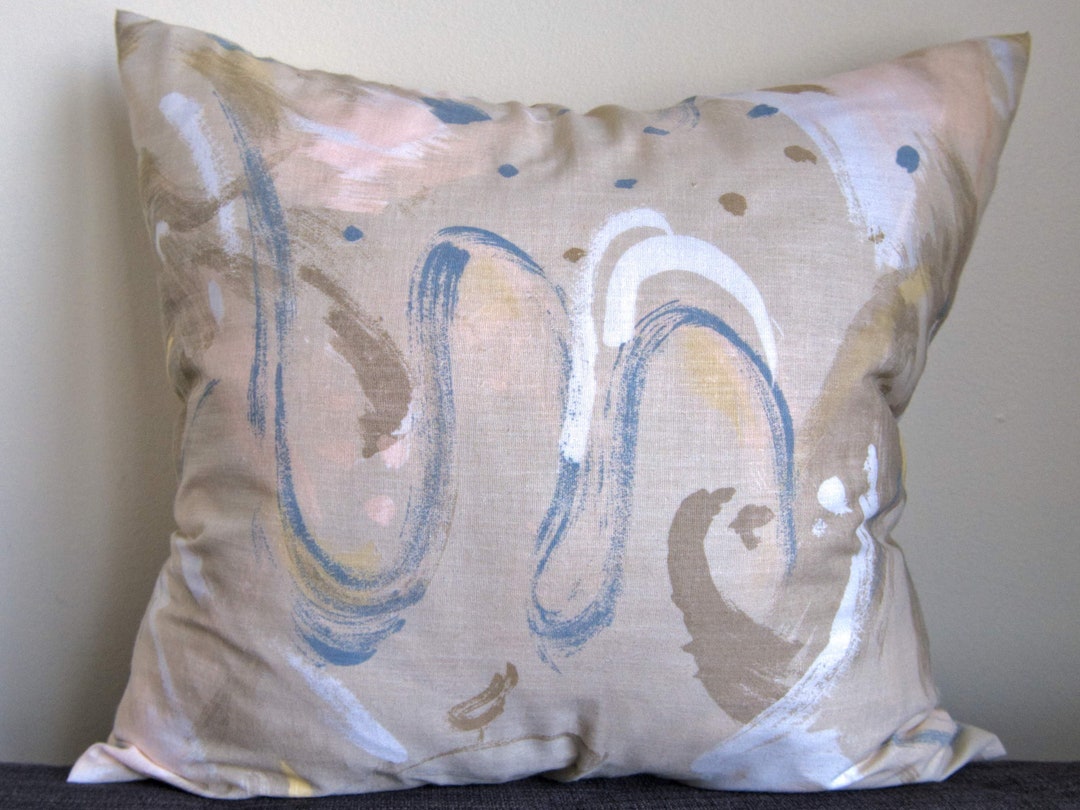 Handmade Beige + Blue Abstract Throw Cushion Cover, 16x16 18x18 Accent ...