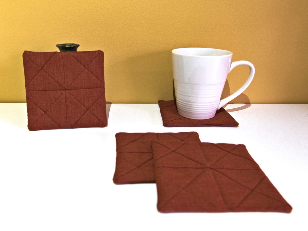 Burnt Orange Origami Fabric Coaster Set of 4 Handmade Square Coasters ...