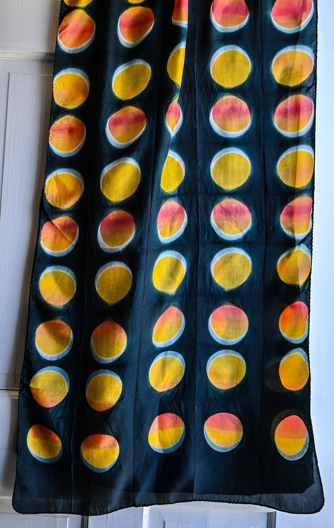 Golden Eclipses Scarf Clamp Dyed Pure Silk Azo Free Dye Midnight Blue ...