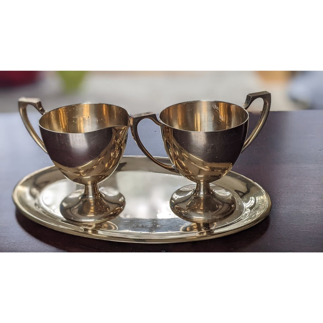 Vintage DIRILYTE 3 Piece Set Sugar, Creamer, Tray Art Deco Solid Bronze ...