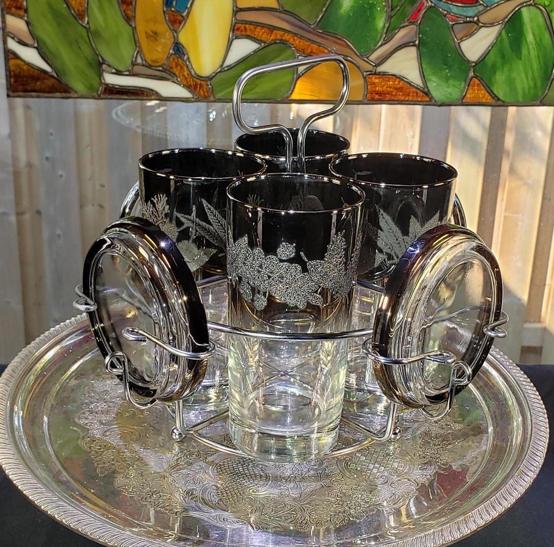 Vintage 1960s Ombre Set of 4 Highball Glasses With Coaster - Wire Caddy ...