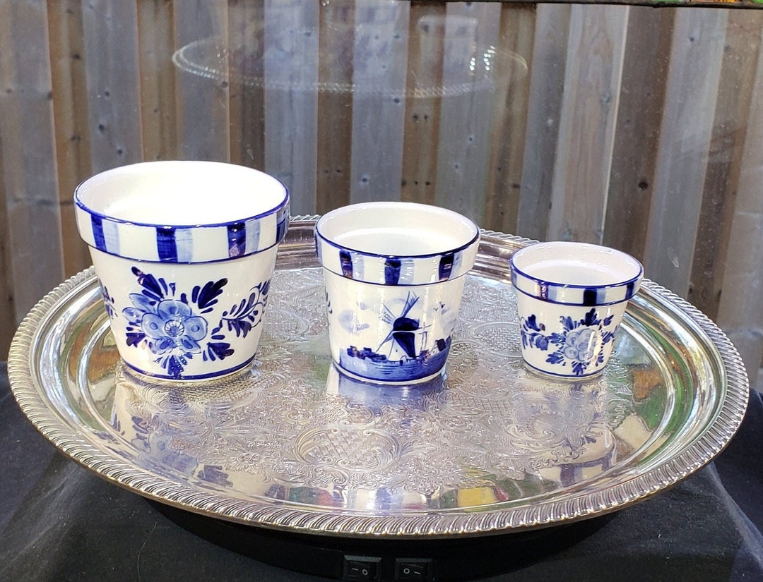 Vintage Delft Windmill Planter Set: Elesva Holland Pottery, Set of 3 - Etsy
