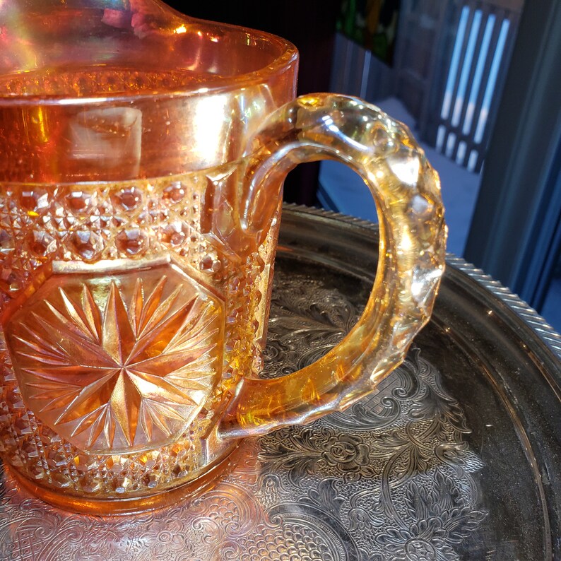 Vintage Imperial Glass Star Medallion Marigold Carnival Glass Pitcher ...