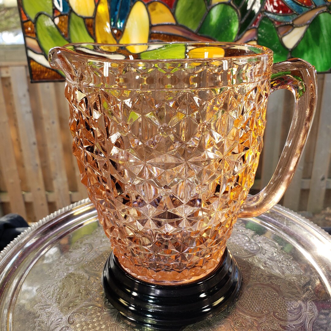Vintage Jeannette Buttons & Bows Pink Depression Glass Pitcher - Free ...