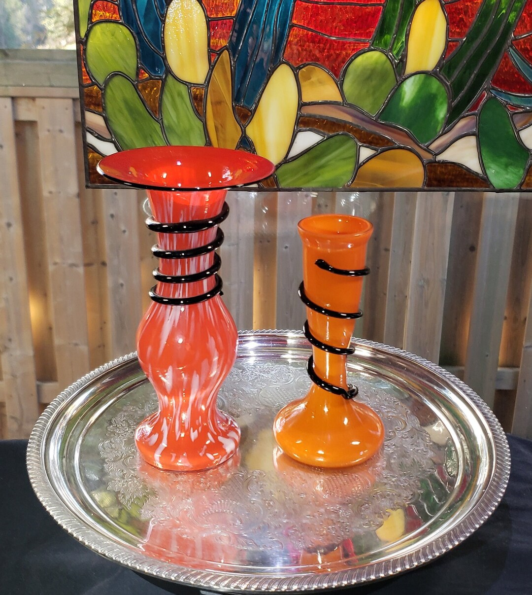 Stunning Orange & Tangerine Art Glass Vases With Exquisite Glass ...