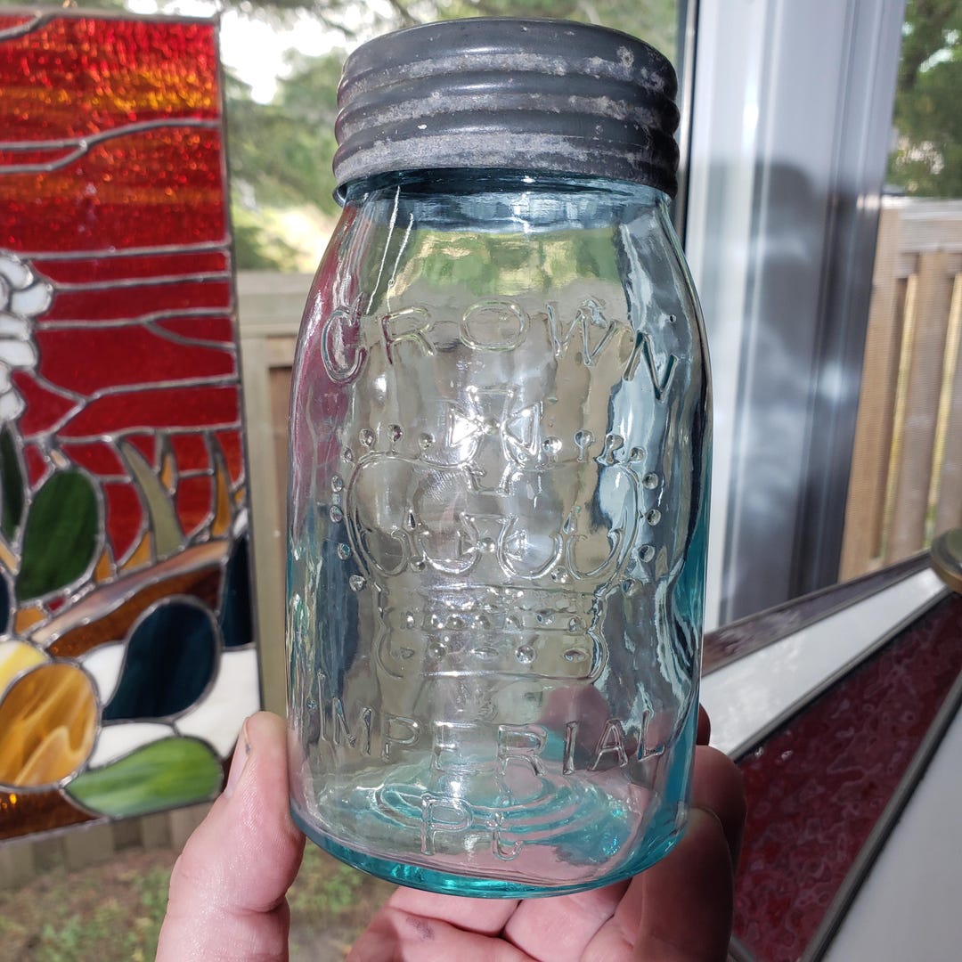 Antique Aqua Midget Imperial Pint Crown Jar: Canadian Number Series 5 ...