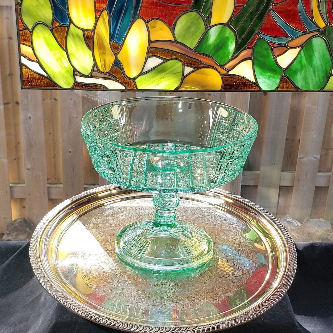 Vintage Blue Uranium Glass Comport: King, Son & Co EAPG Two Panel ...