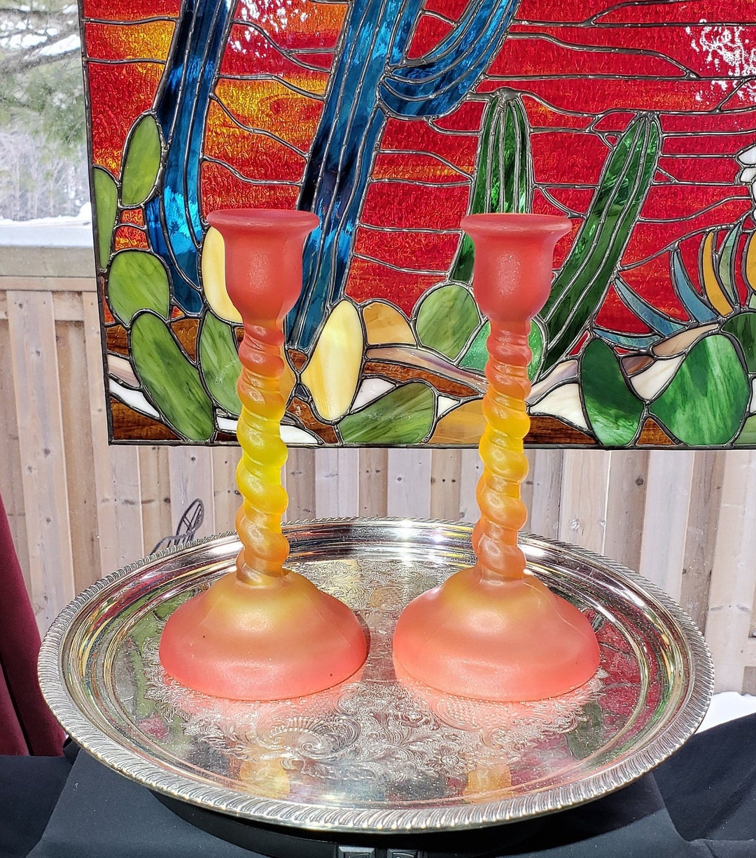 Vintage Tiffin Amberina Satin Glass Spiral Twist Candlestick Holder ...