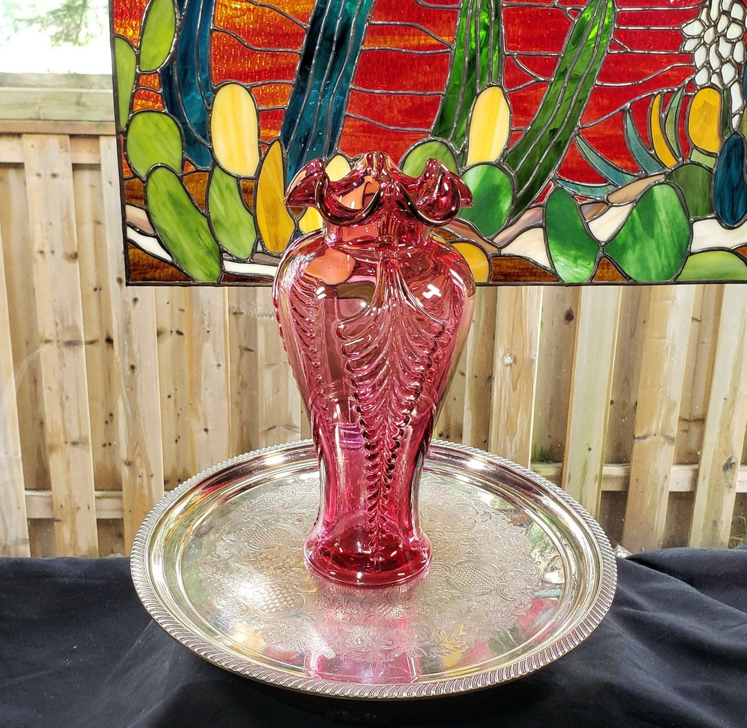 Exquisite Vintage Fenton Cranberry Pink Drapery Vase - Elegant Home ...