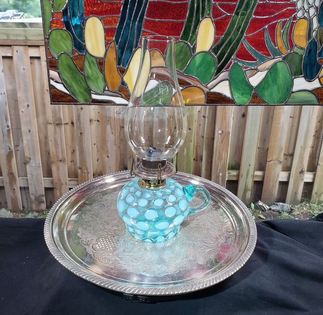 Vintage Antique Blue Coin Dot Finger Glass Oil Lamp - Rare Find for ...