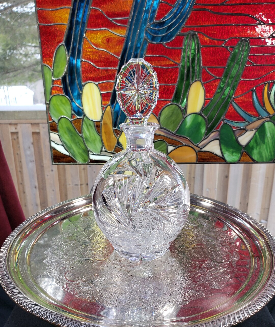 Vintage Pinwheel Pattern Crystal Round Decanter Vintage Decor, Vintage ...