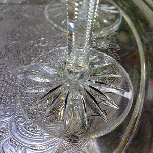 Vintage Fine Cut Queens Lace Disk Shape Decanter and Four Wine Glasses ...