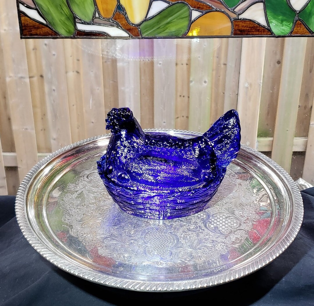 Charming Vintage Cobalt Blue Glass Hen on A Nest - Exquisite Split Tail ...