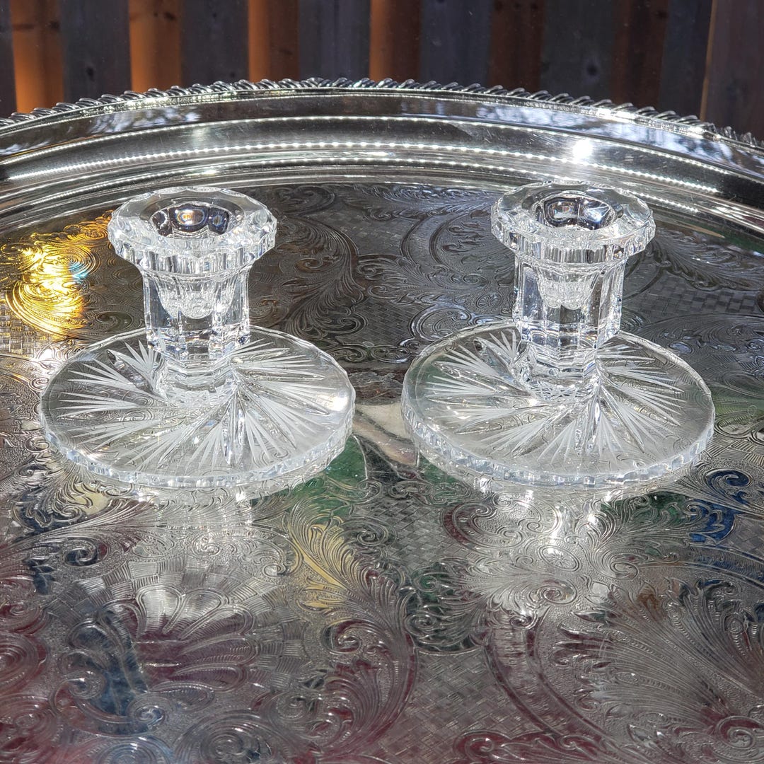 Vintage Pair of Pinwheel Crystal Candle Stick Holders - Czech Glass - Etsy