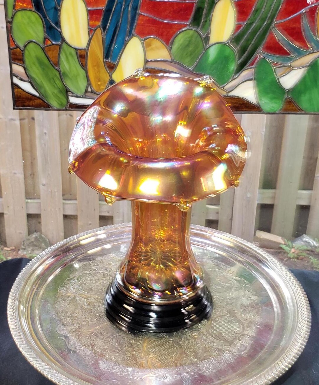 Vintage Imperial Glass Jack in the Pulpit Morning Glory Carnival Glass ...