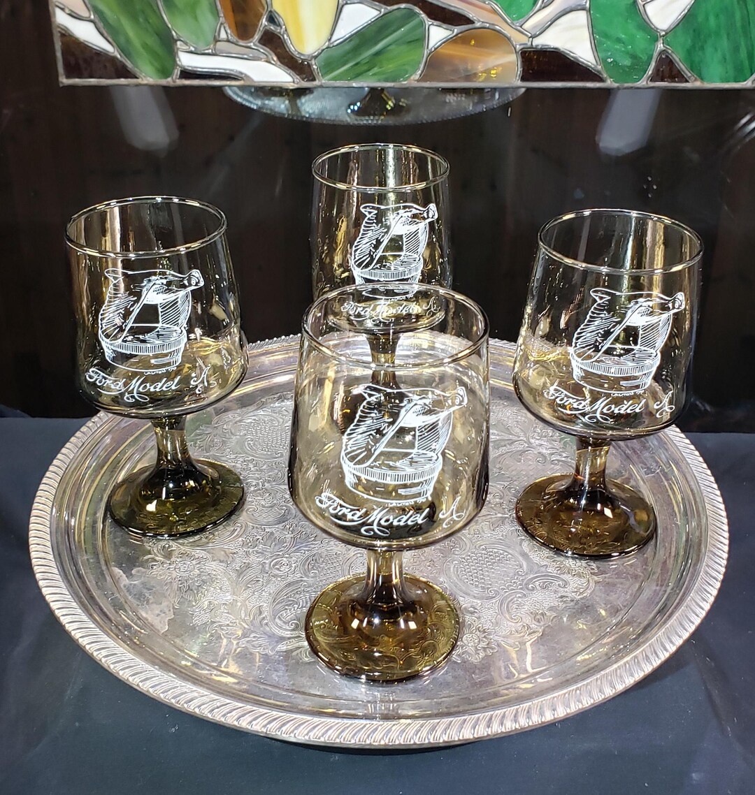 Vintage Ford Model A Rad Cap Glasses - Smokey Grey Set of 4 - Etsy