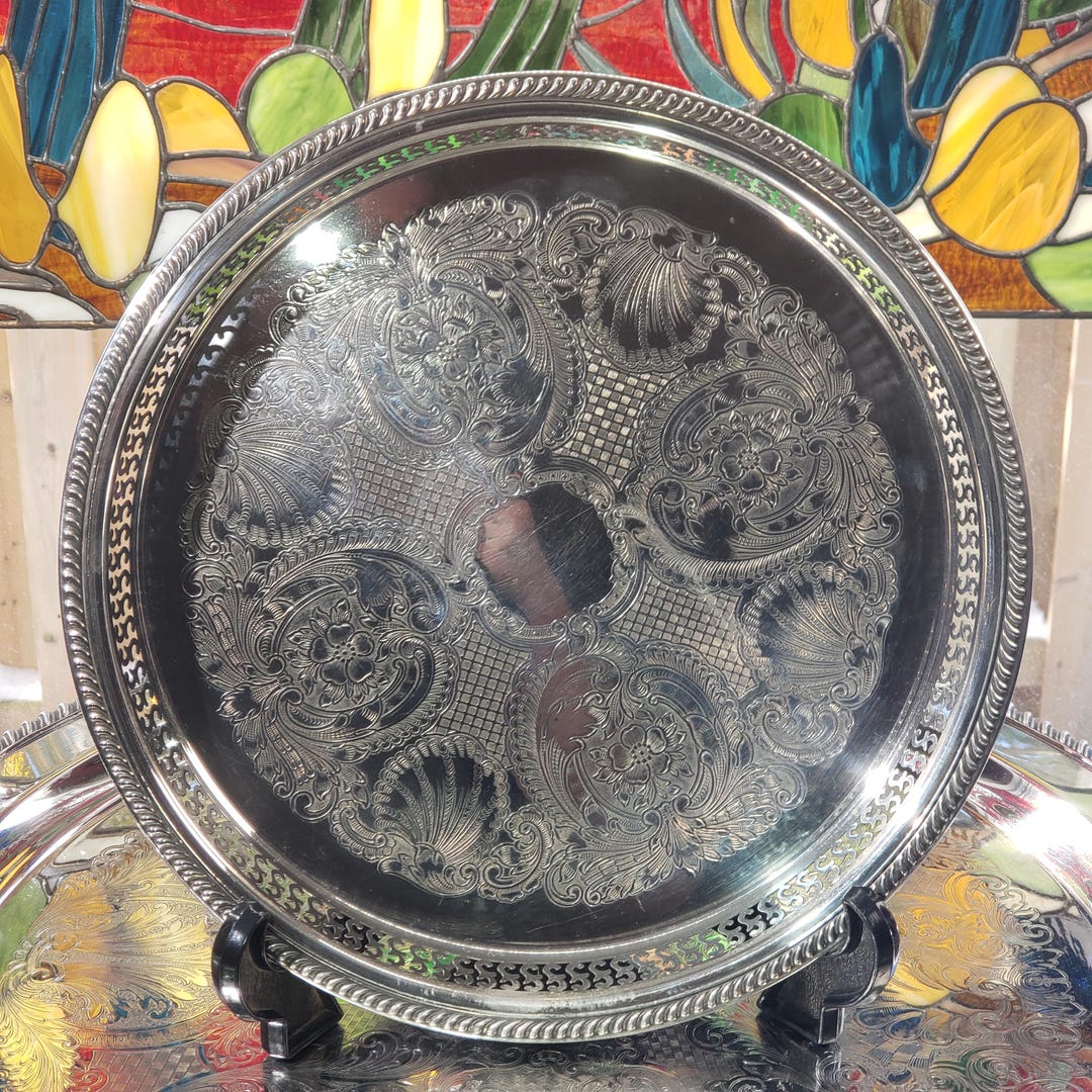 Vintage Viking Tray - 12" Silver Plate Ornate Party Tray With Rope Trim ...