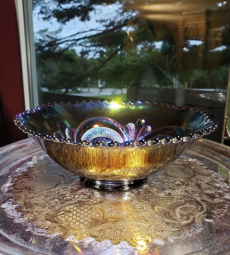 Imperial Glass Scroll Embossed Carnival Glass Bowl Purple - Etsy