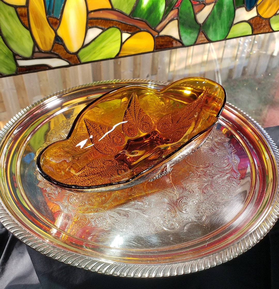 Vintage Anchor Hocking - Amber Desert Gold Renaissance - Beaded Leaf ...