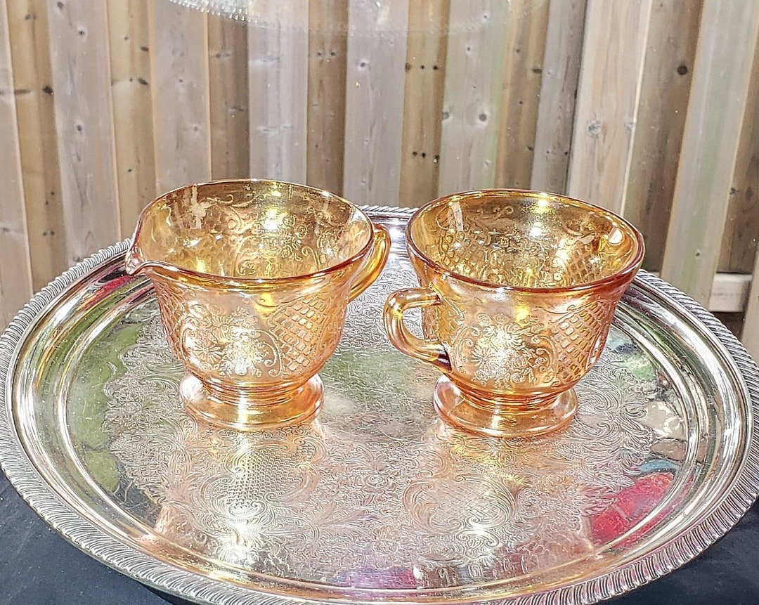 Vintage Federal Glass Co. Normandie "bouquet and Lattice" Cream and ...