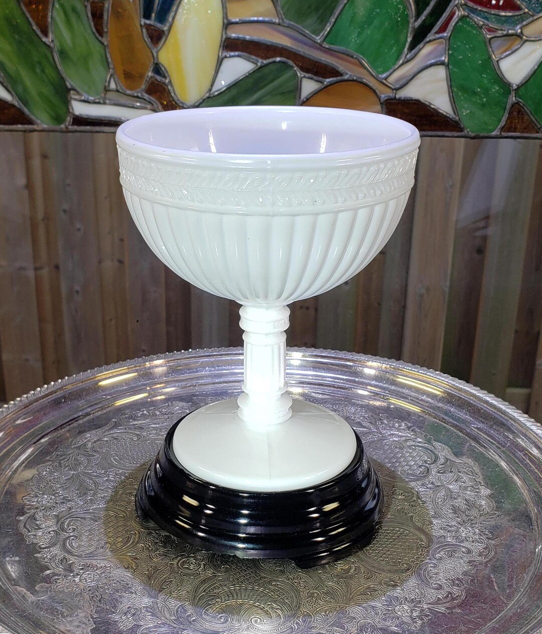 Vintage Riihimäki Glass - Kara Pattern Milk Glass Compote - Riihimäen ...