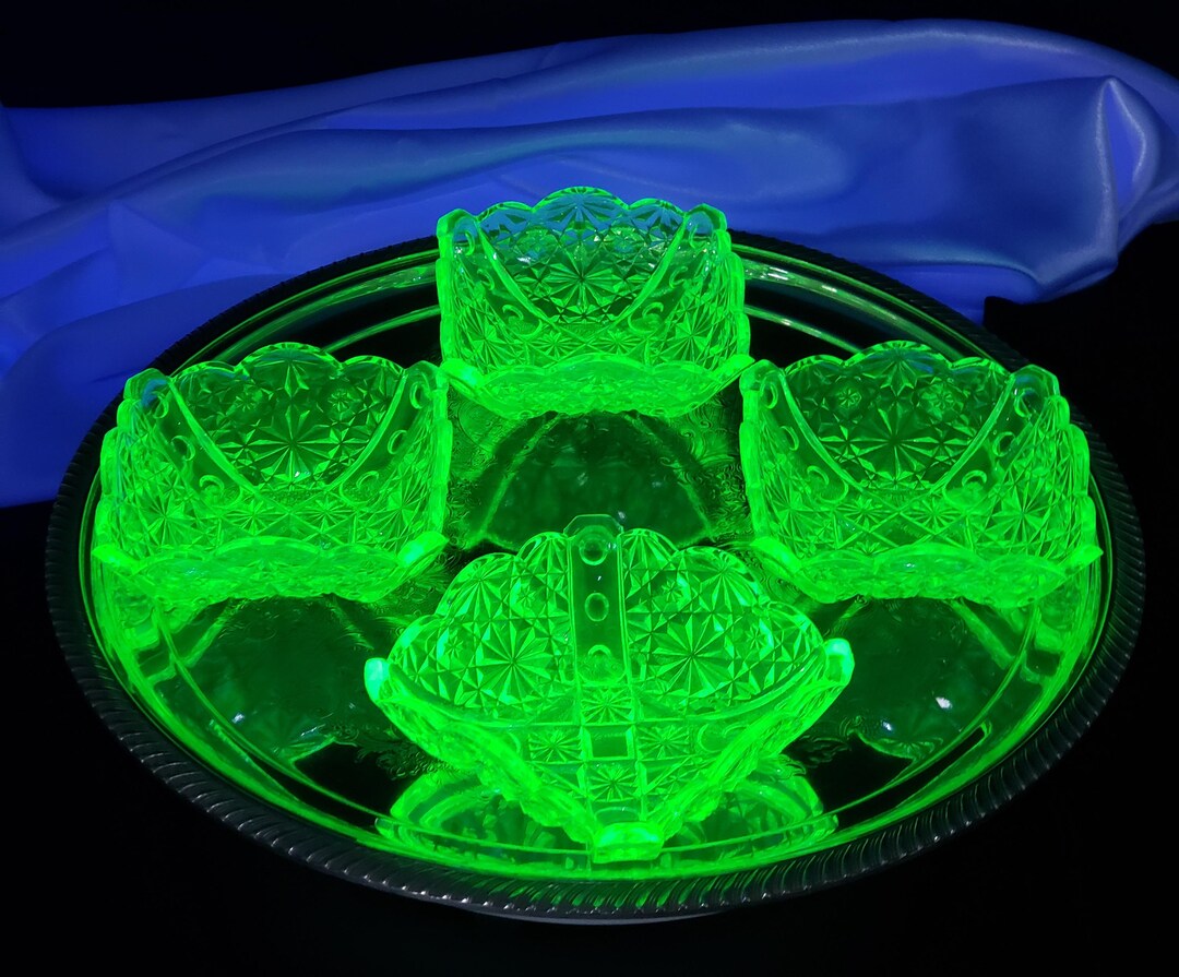 EAPG Vaseline Glass Bowls: Daisy & Button, Thumbprint Panels, Set of 4 ...
