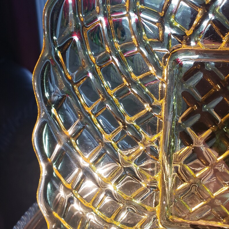 Vintage 9 Inch Square Diamond Pattern Tray - Yellow Glass - Very Nice ...
