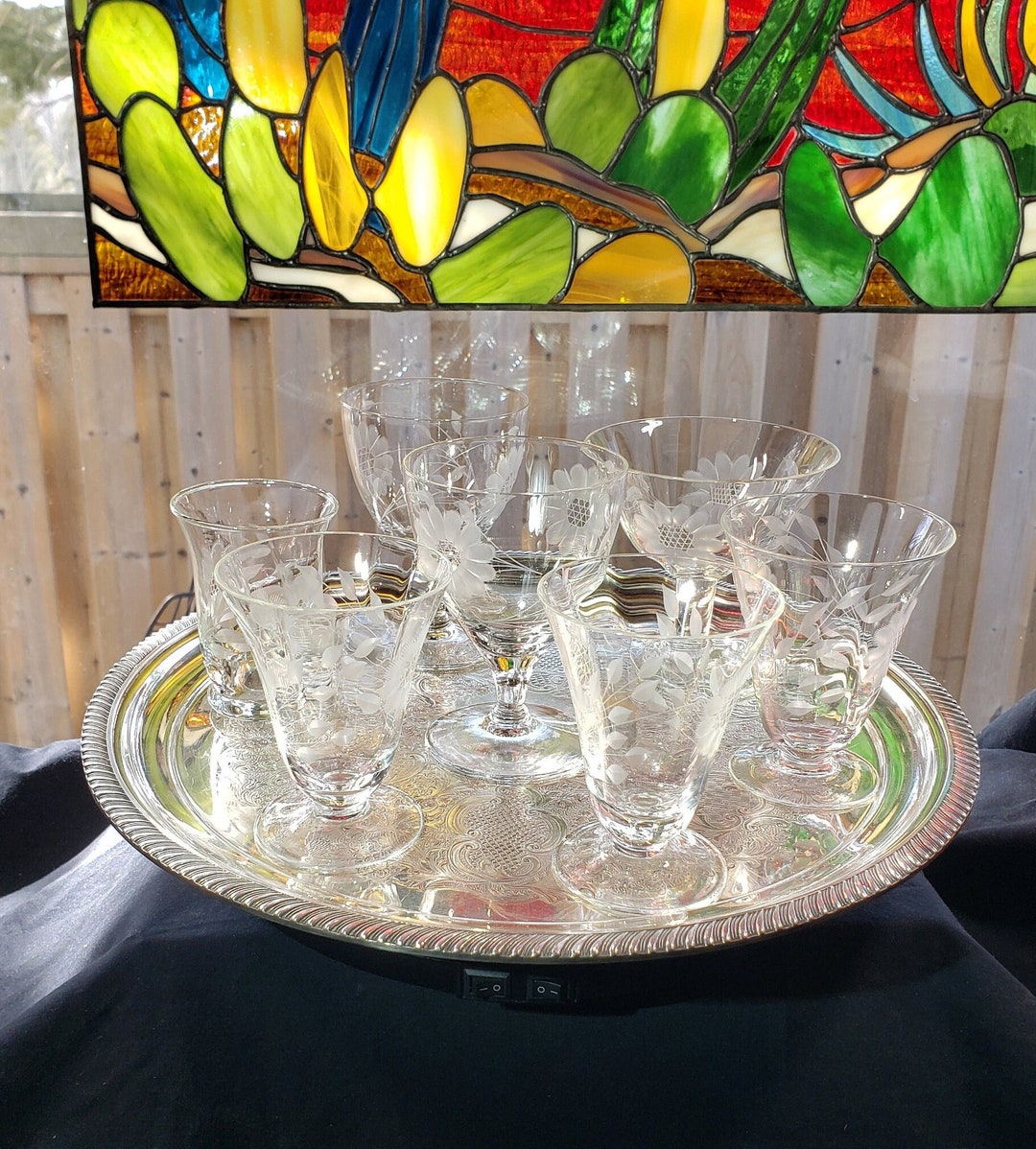 Vintage Crystal Cornflower Glass Assortment Bundle of 7 Vintage Glasses ...