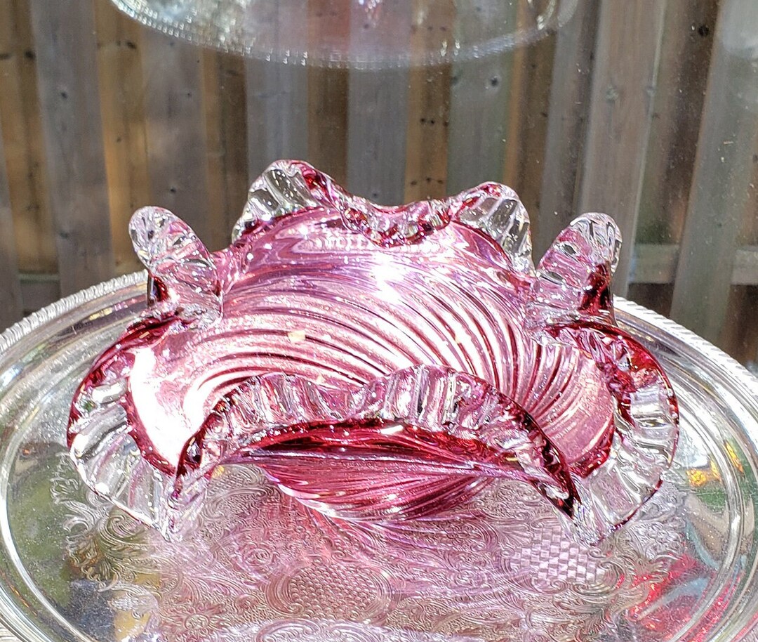 Vintage Rossi Cranberry Glass Trinket Dish: 1980s Pink Swirl Decor - Etsy
